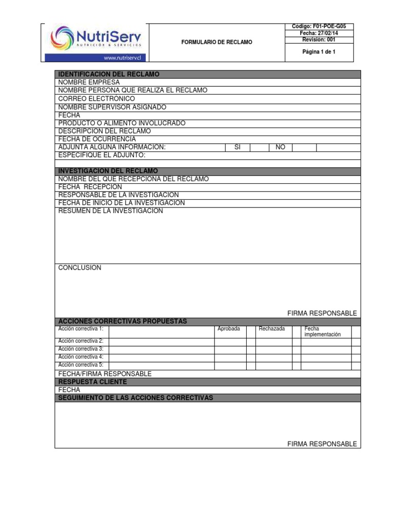 Formulario de Reclamo de Cliente | PDF