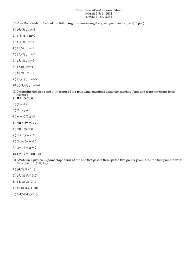 Semi Final Exam in Math 8 | PDF