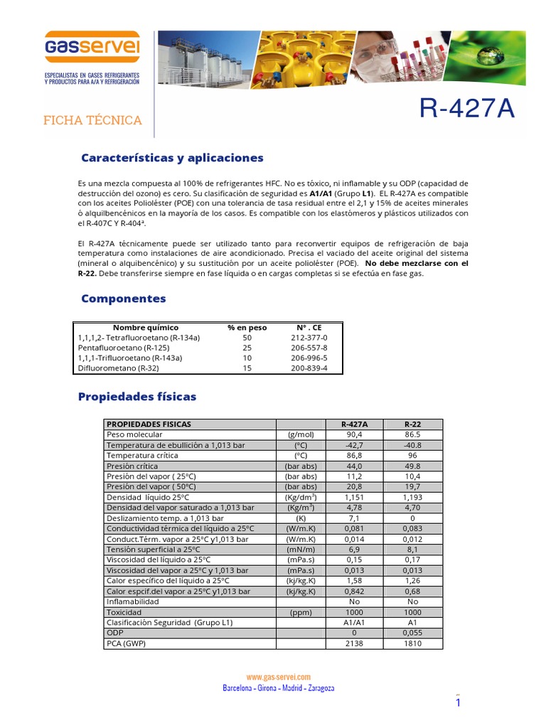 Gas R427a | PDF | Física Aplicada e Interdisciplinaria | Materiales ...