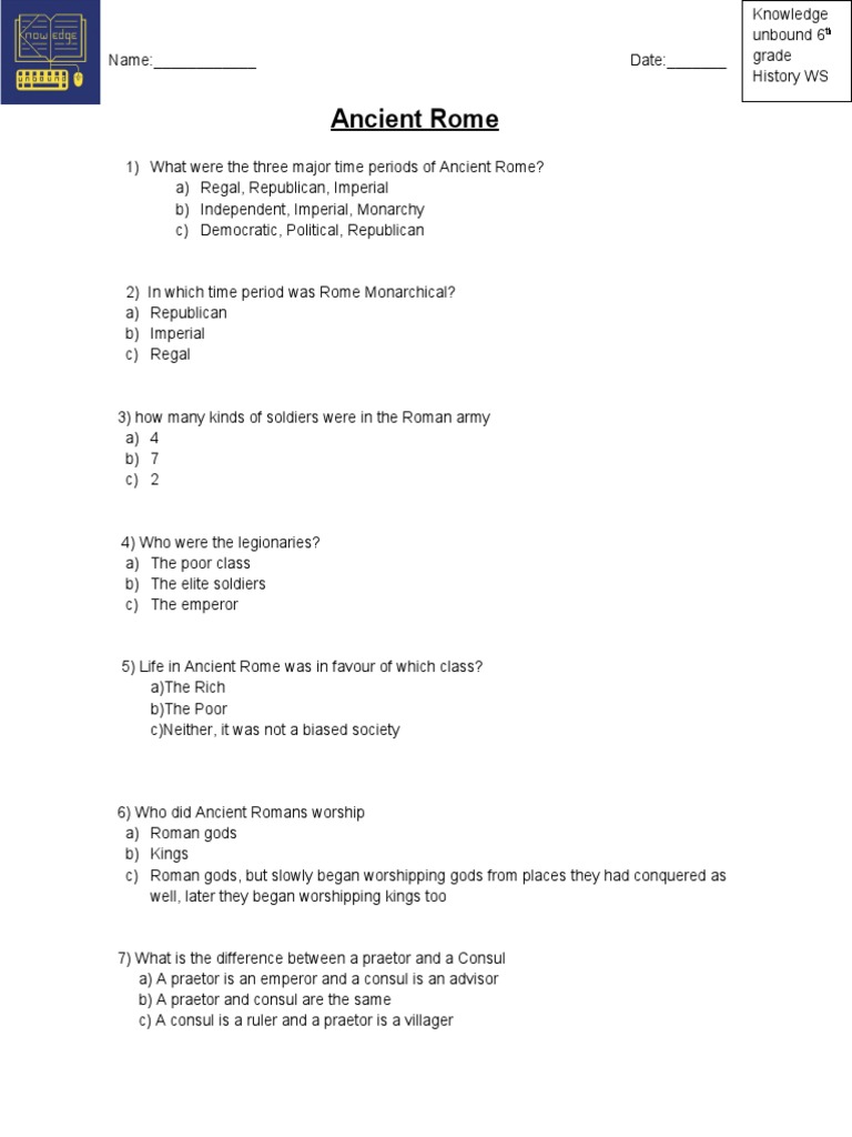 Ancient Rome Worksheet | PDF
