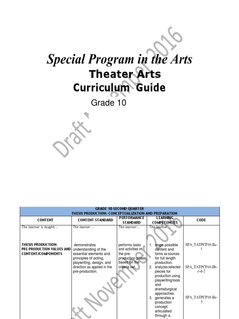 Theater Arts Curriculum Guide: Grade 10 | PDF | Theatre | Dances