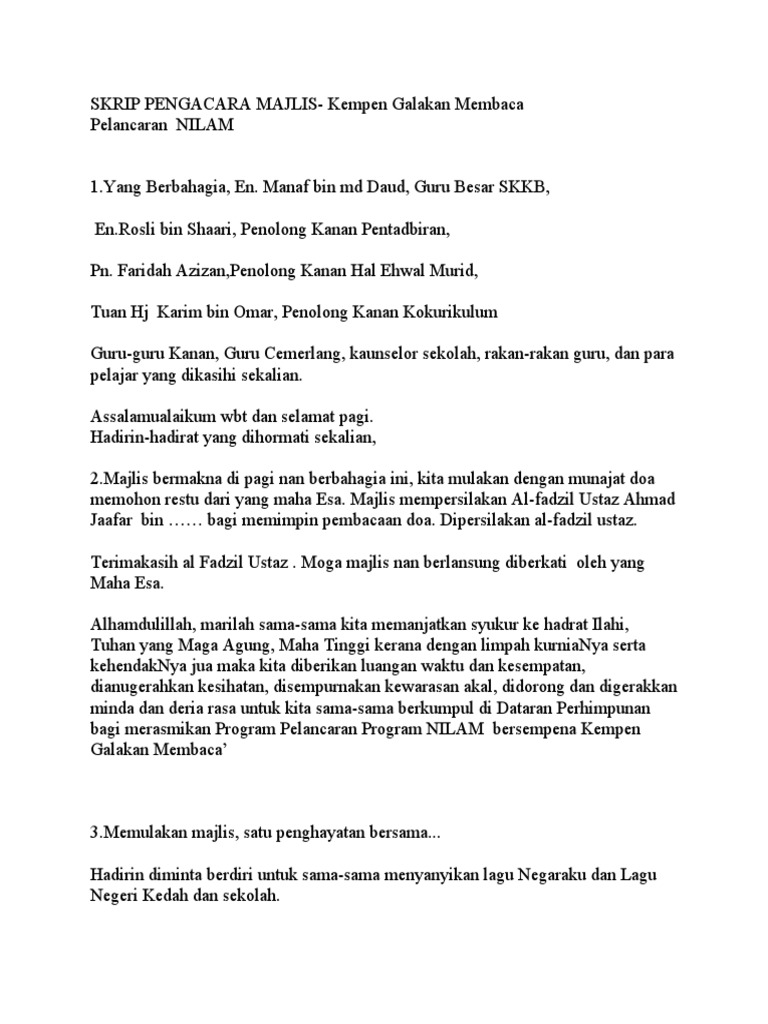 SKRIP PENGACARA MAJLIS Program Galakan Membaca | PDF