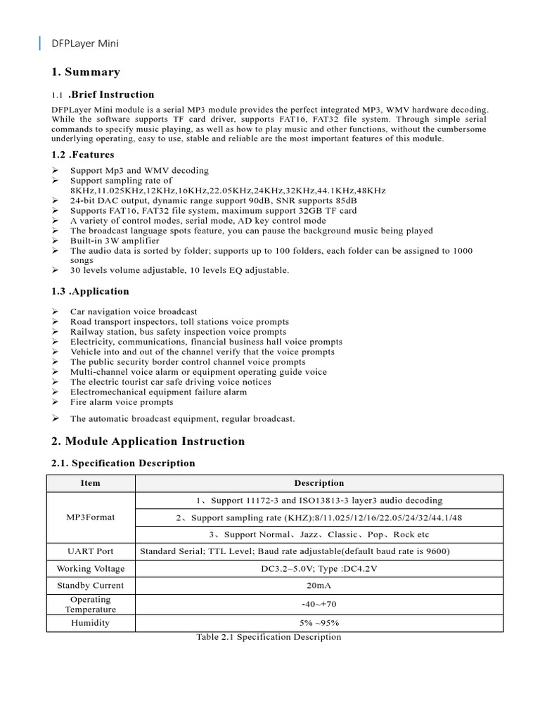 Dfplayer Mini Manual Pdf Download Free Pdf Digital To Analog