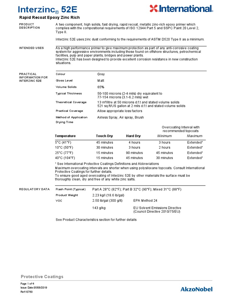 Interzinc 52E: Rapid Recoat Epoxy Zinc Rich | Download Free PDF | Paint ...