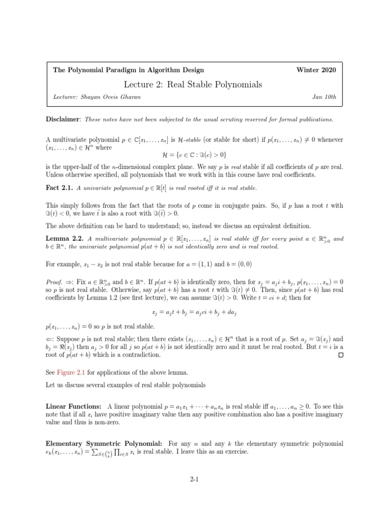 Real Stable Polynomials Explained | PDF | Zero Of A Function | Polynomial