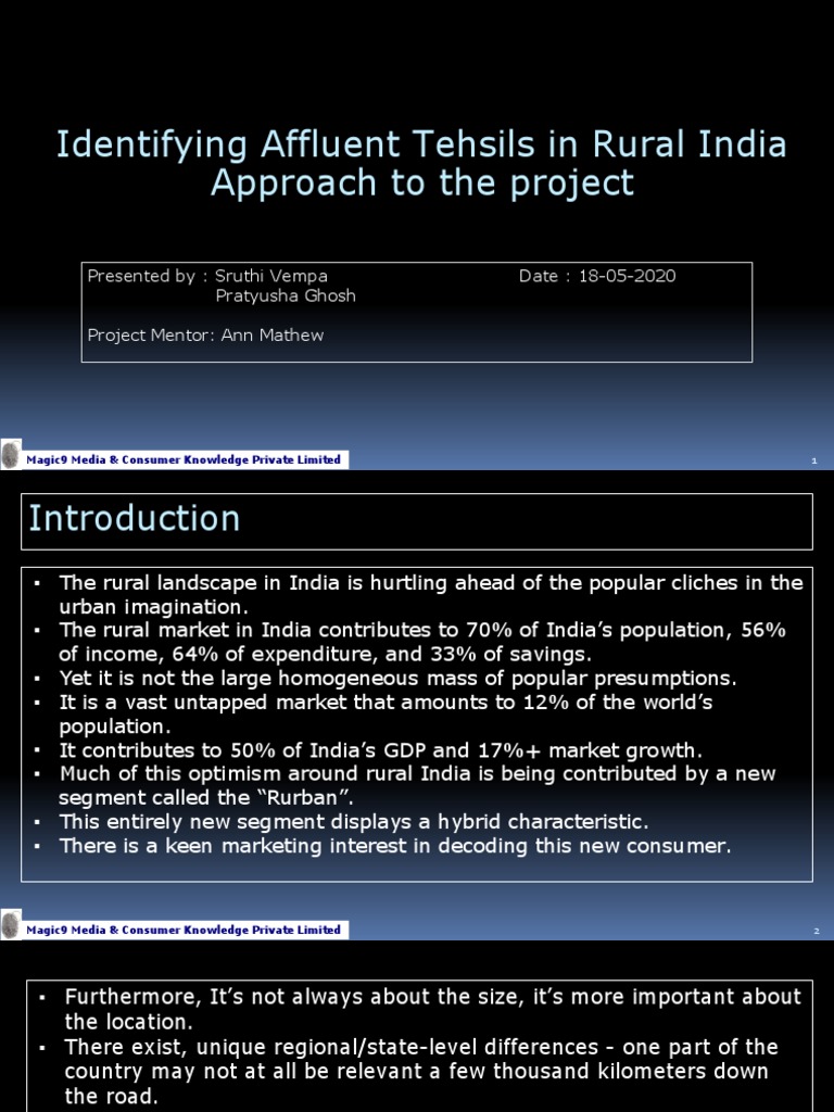 Identifying Affluent Tehsils in Rural India Approach To The Project ...