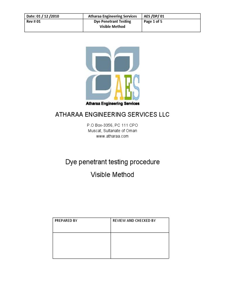 Dye penetrant Testing Procedure