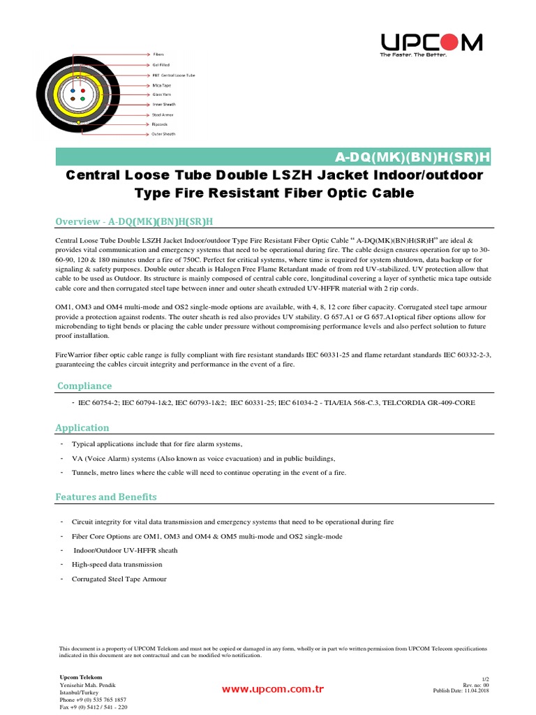 Fire-Resistant Fiber Optic Cable Specs | PDF | Optical Fiber ...