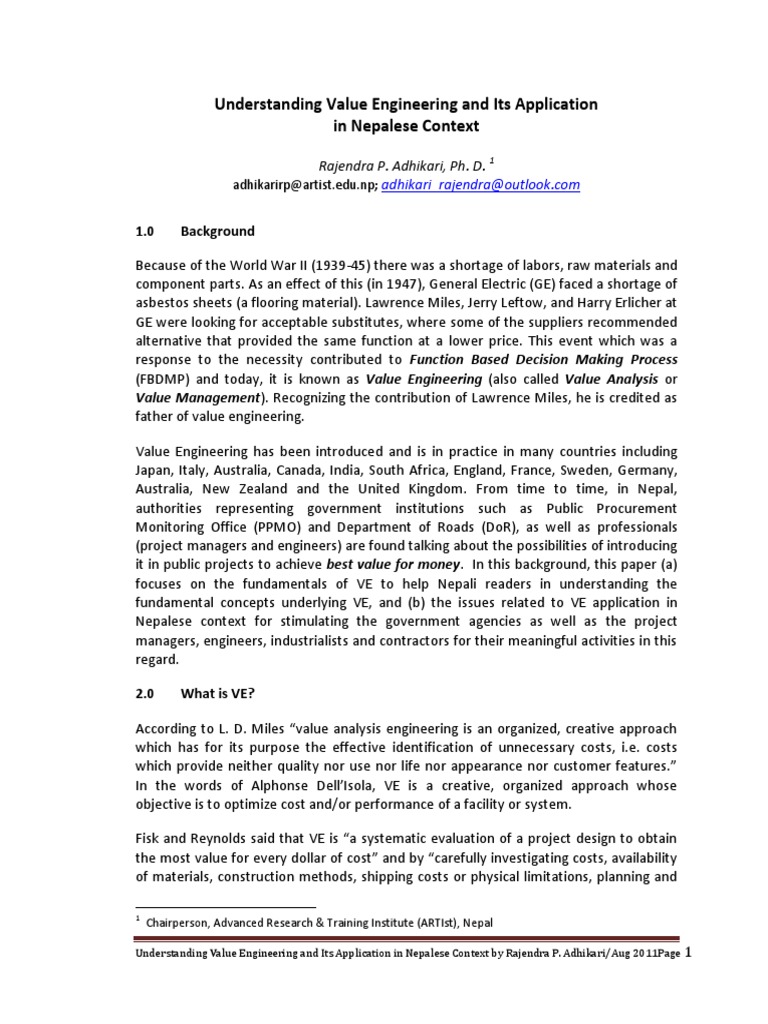Understanding Value Engineering and Its | PDF | Design | Engineering
