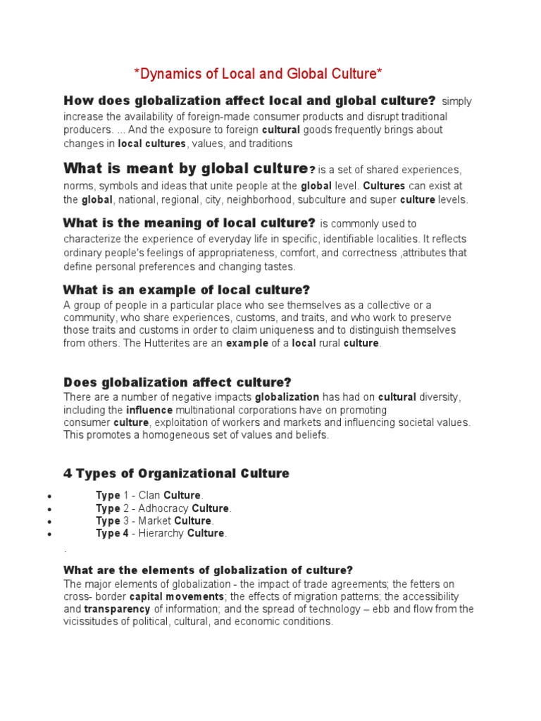 Dynamics of Local and Global Culture | PDF