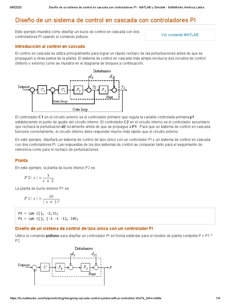 Diseño de Un Sistema de Control en Cascada Con Controladores PI ...