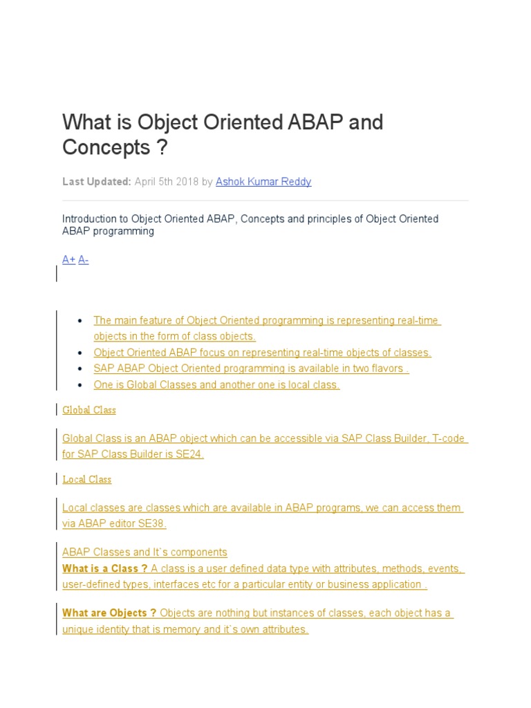 Ob1oops Concepts Of Abap Pdf Class Computer Programming Object Computer Science