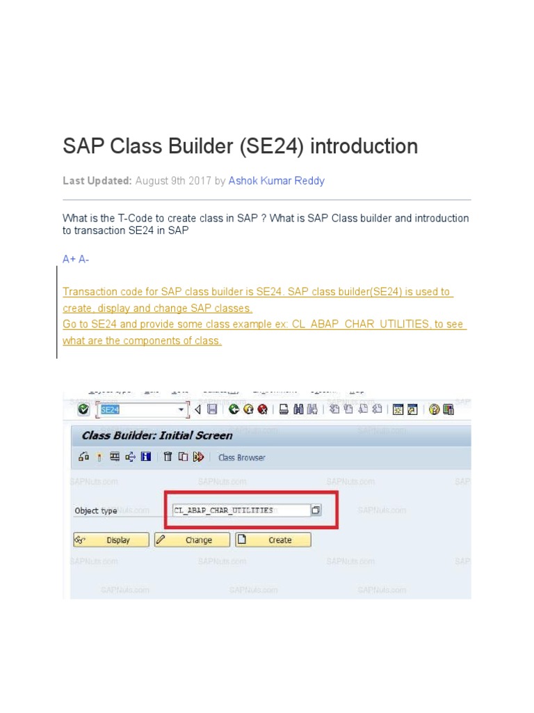 SAP Class Builder (SE24) Introduction: Last Updated: August 9th 2017 by | PDF
