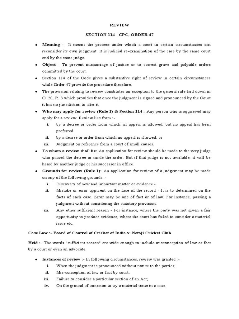 Review Section 114 - CPC, Order 47 | PDF | Judgment (Law) | Separation ...