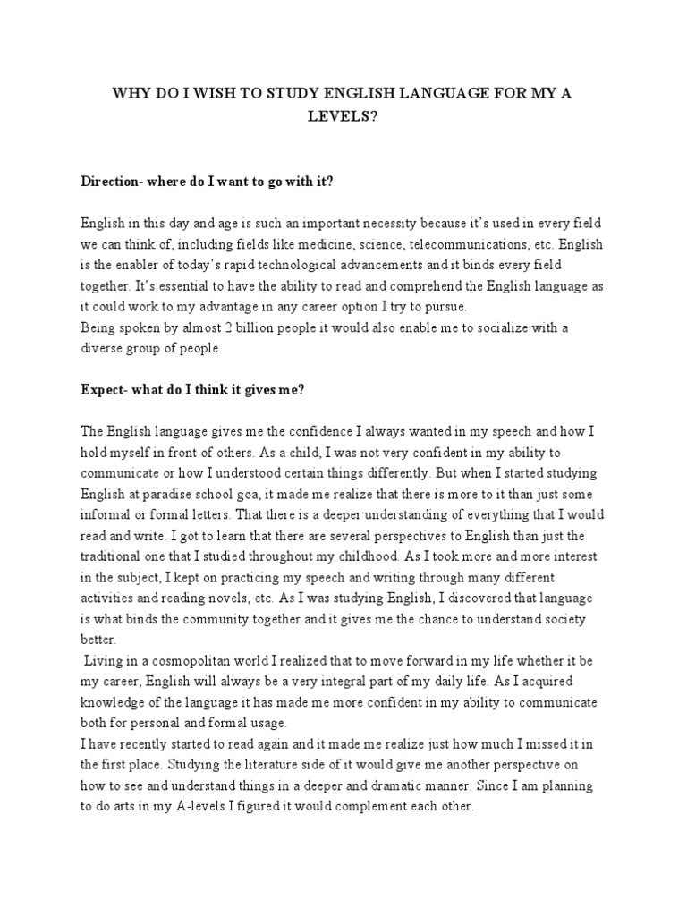Why Do I Wish To Study English Language For My A Levels? | PDF ...