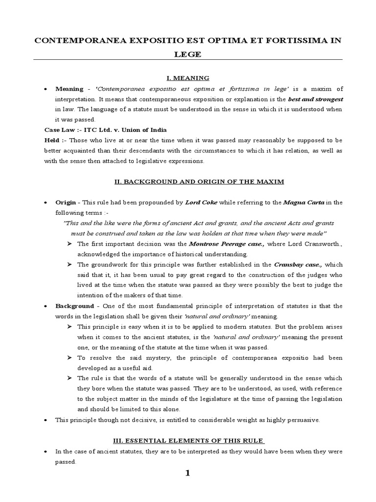 Contemporanea Expositio Est Optimia in Lege | PDF | Reasonable Person ...