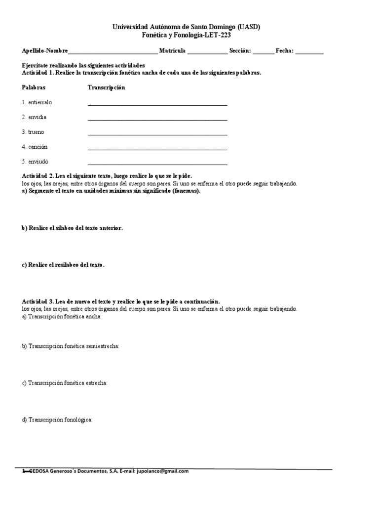 Practica de Fonetica y Fonologia | PDF | Artes del Lenguaje y Comunicación