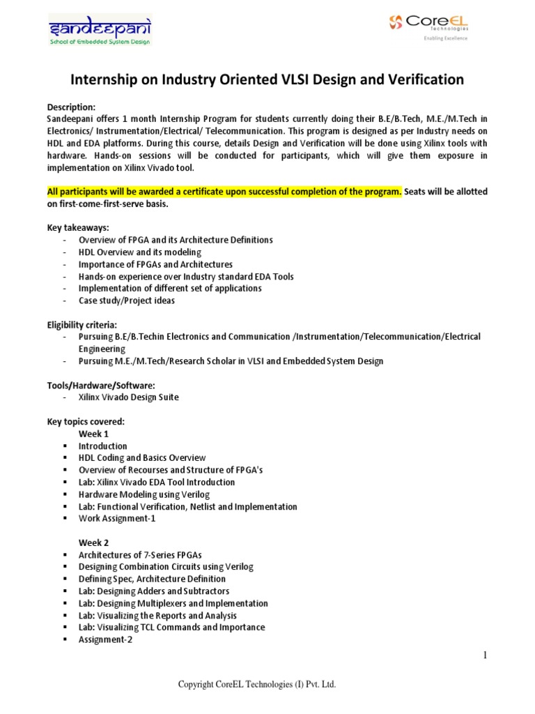 Internship On Industry Oriented Vlsi Design And Verification Pdf Hardware Description 