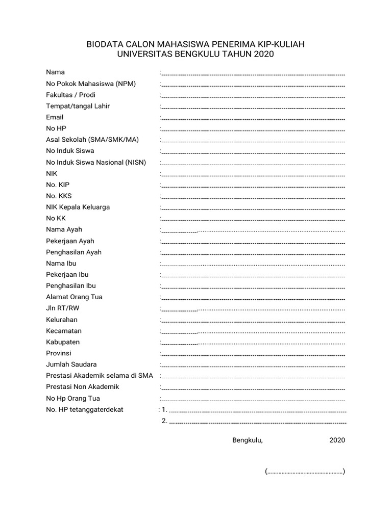 Form Biodata KIP | PDF