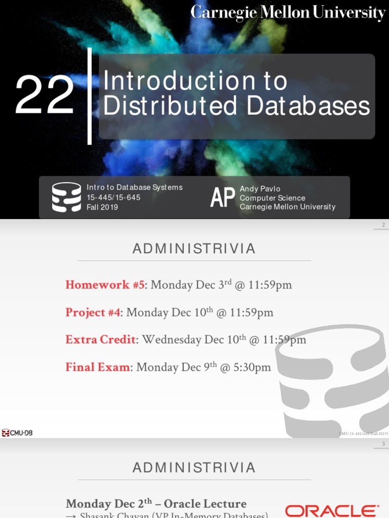 Introduction To Distributed Databases: Intro To Database Systems Andy Pavlo | Download Free PDF ...