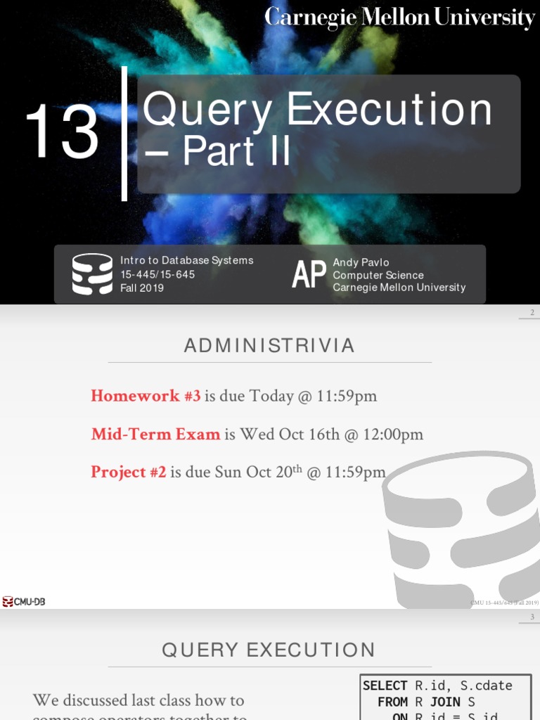 Query Execution: Intro To Database Systems Andy Pavlo | PDF | Process (Computing) | Databases