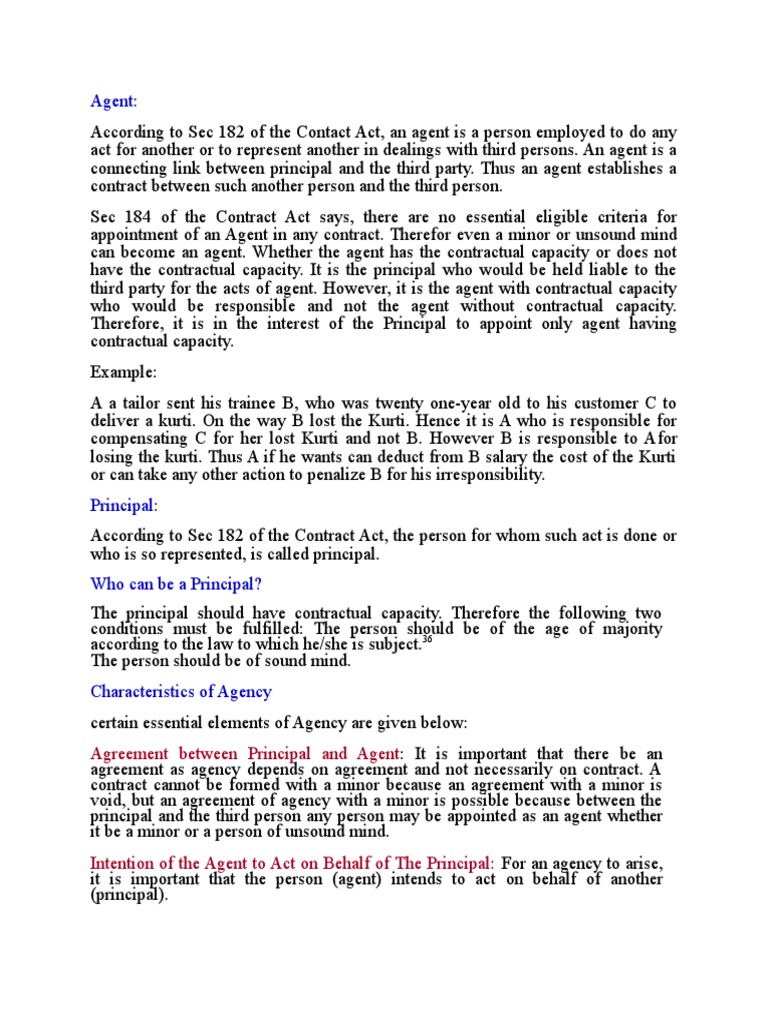 Agent:: Agreement Between Principal and Agent | PDF | Law Of Agency ...