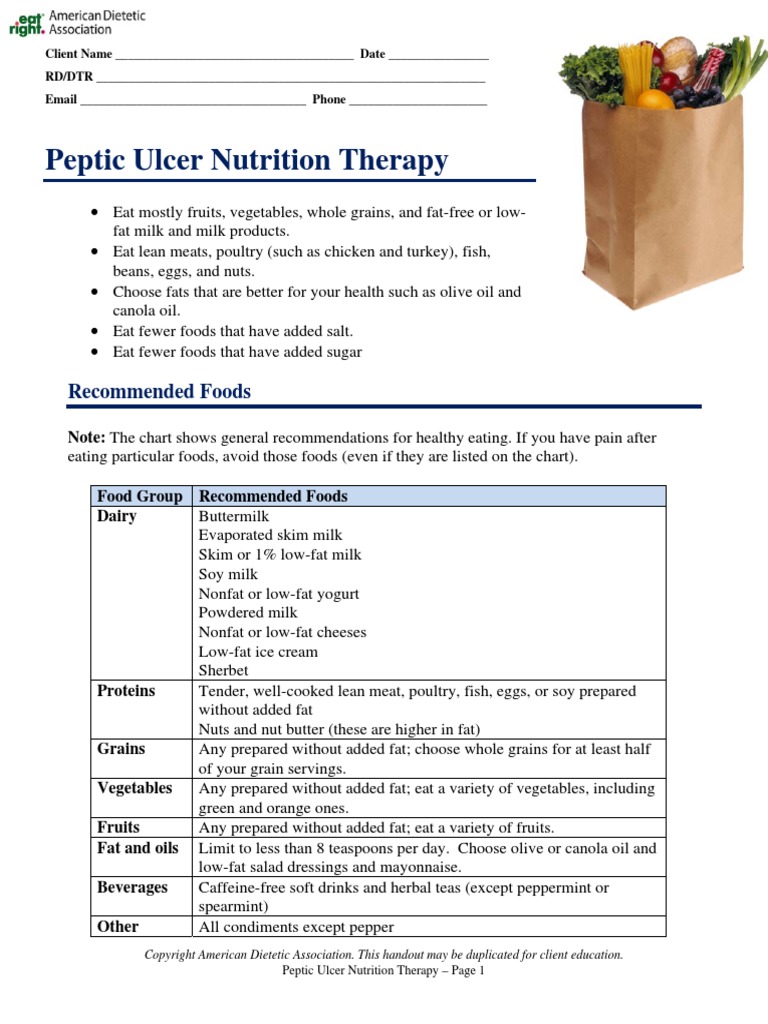 Peptic Ulcer Nutrition Therapy: Recommended Foods | PDF | Margarine | Milk