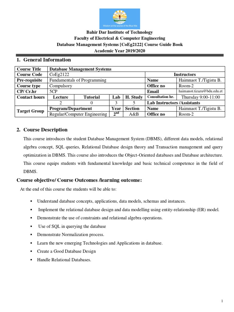 Database Management Systems Course Guide Book PDF | PDF | Microsoft Sql ...