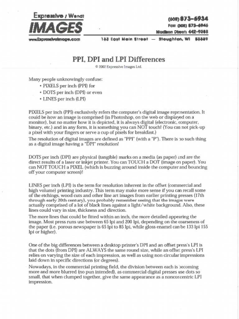 PPI, DPI, LPI Difference | PDF