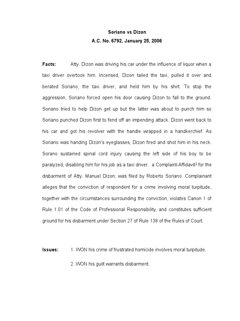 Soriano Vs Dizon Digest | PDF