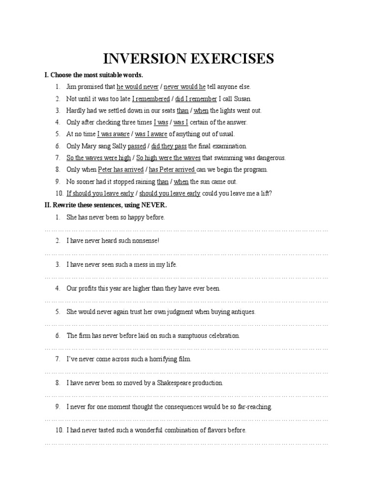 Inversion Exercises: I. Choose The Most Suitable Words | PDF