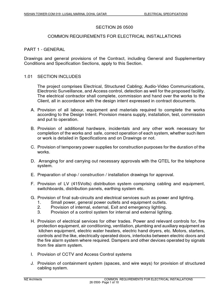 26 0500 - Common Requirements For Electrical Installations | PDF | Fuse ...