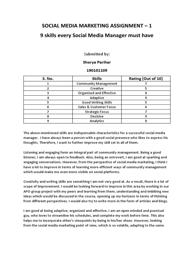 Social Media Marketing Assignment - 1 9 Skills Every Social Media ...