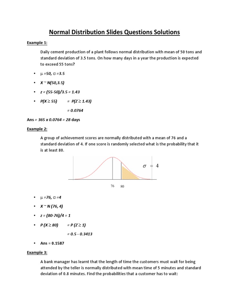 Normal Distribution Slides Questions Solutions: Example 1 | PDF ...