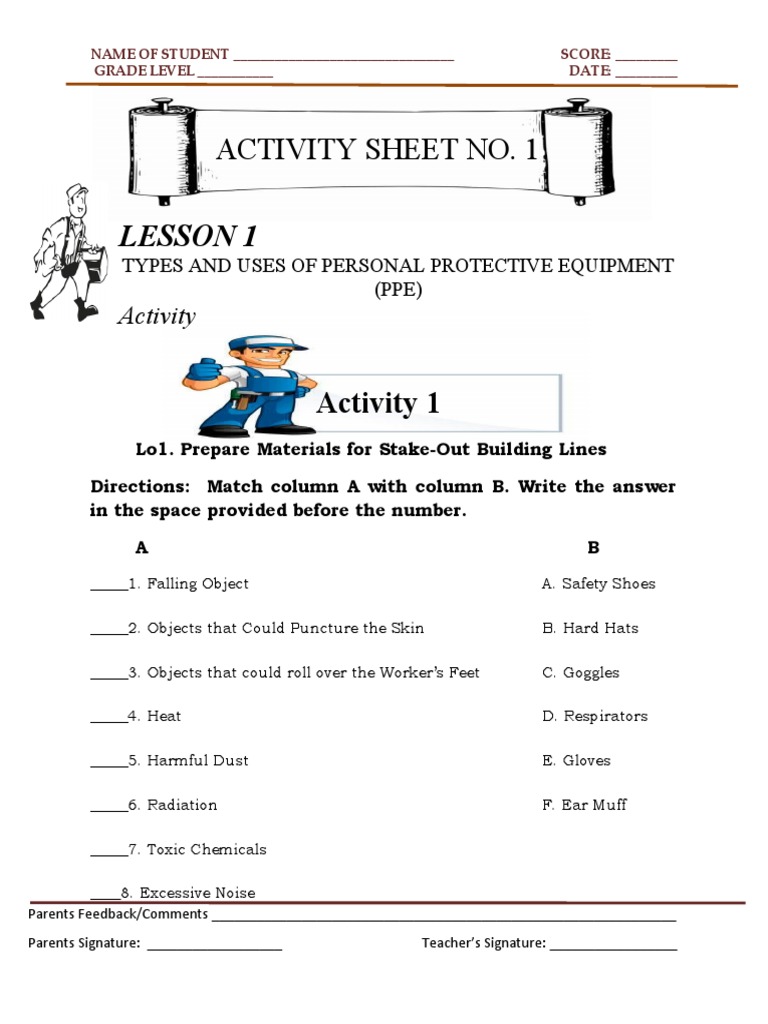 PPE Activity Worksheet for Students | PDF | Personal Protective ...