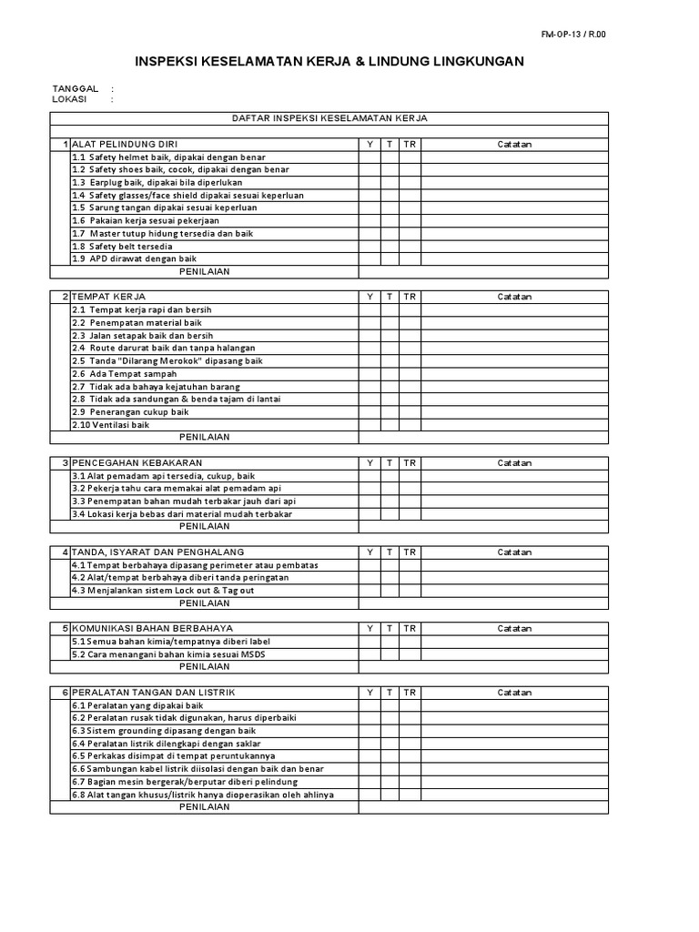 Form Inspeksi K3LL | PDF
