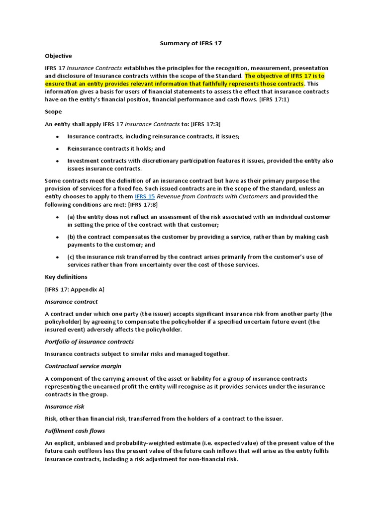 Summary of Ifrs 17 | PDF | Reinsurance | Insurance