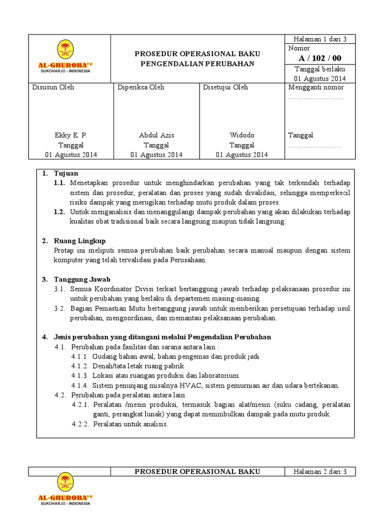 A102 Protap Pengendalian Perubahan | PDF | Bisnis | Komputer