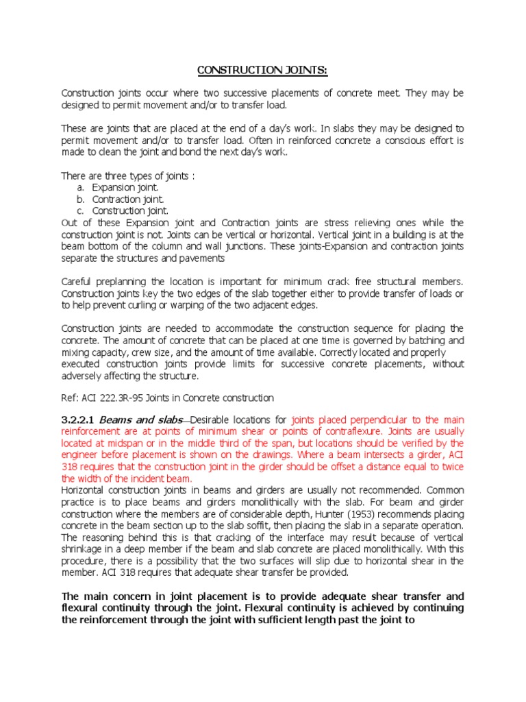 Construction Joints in Concrete Beams | PDF | Beam (Structure) | Concrete