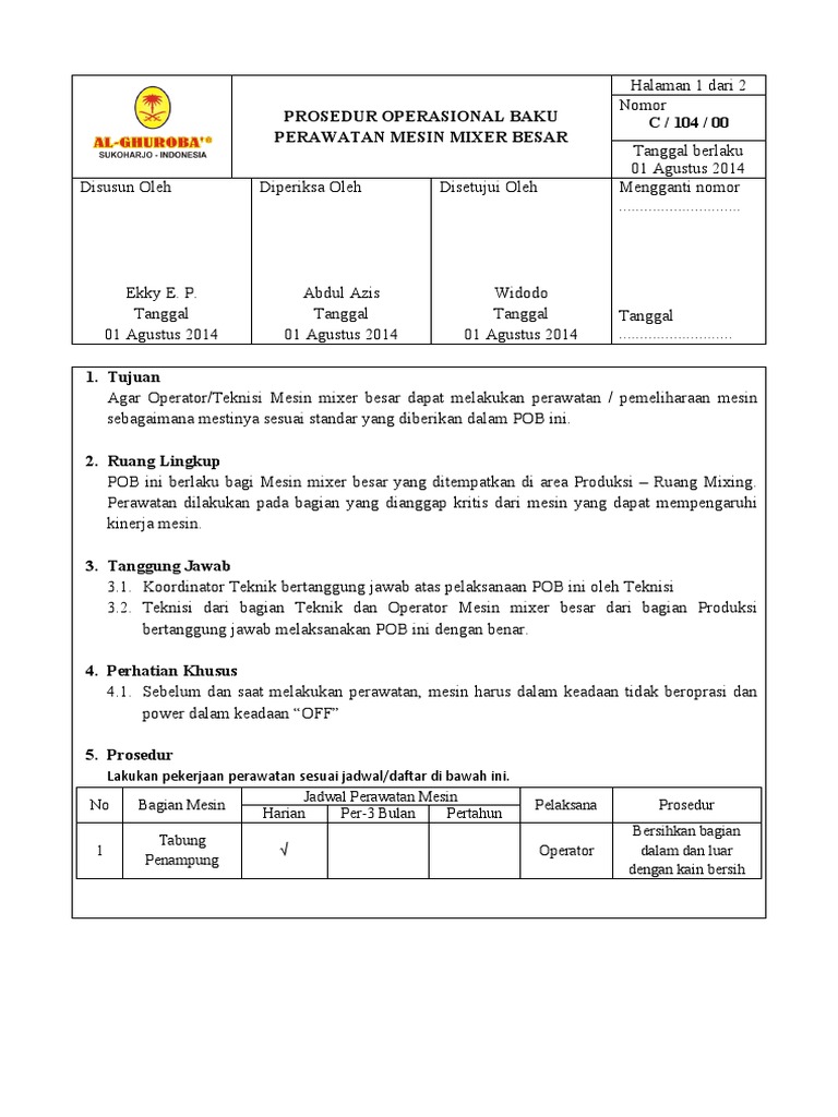 C104 POB Perawatan Mesin Mixer Besar | PDF