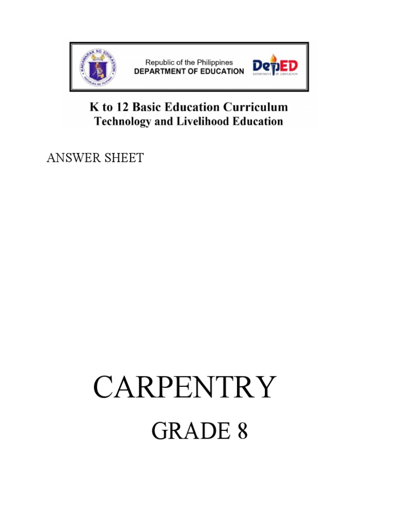 Answer Sheet of Grade 8 Carpentry | PDF