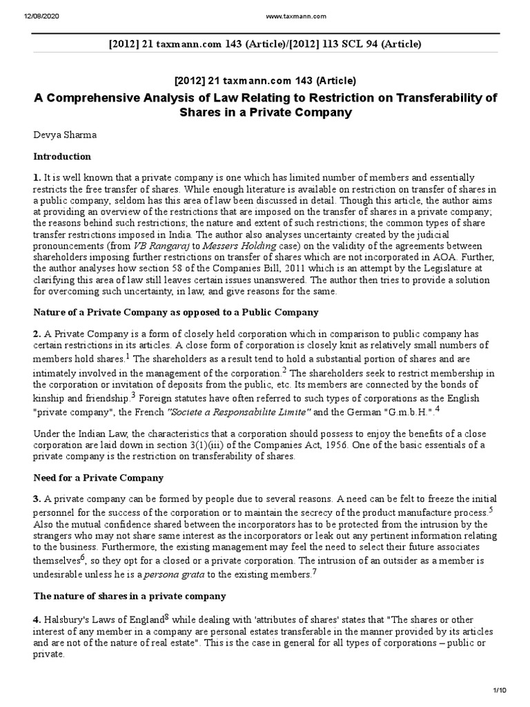 A Comprehensive Analysis of Law Relating To Restriction On ...