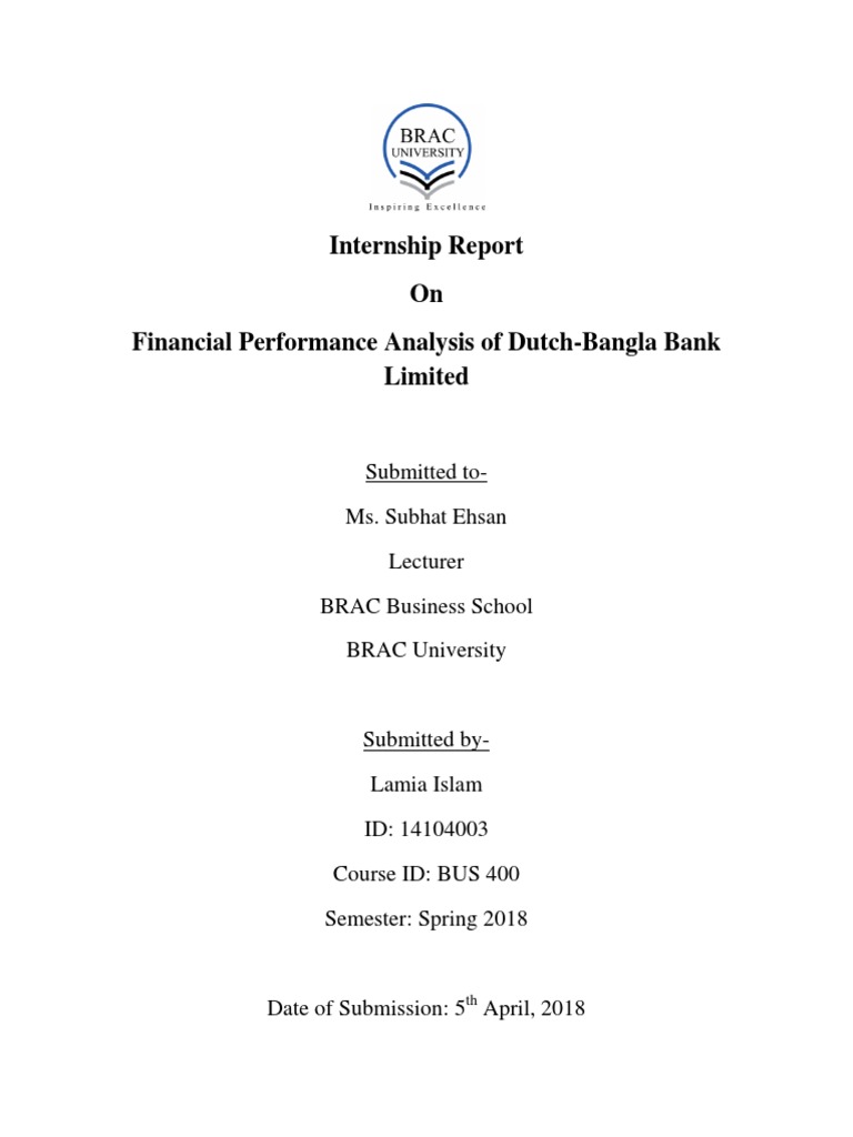 Internship Report On Financial Performance Analysis of Dutch-Bangla ...