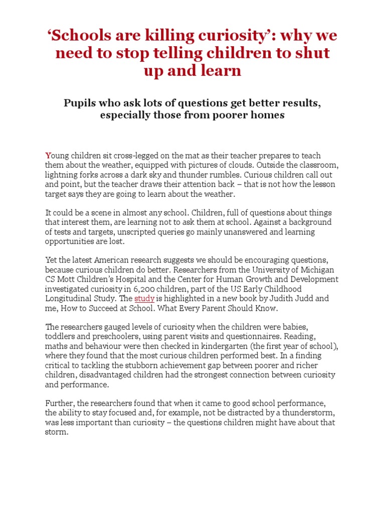 Promoting Curiosity in Children is Critical for Improving Academic ...