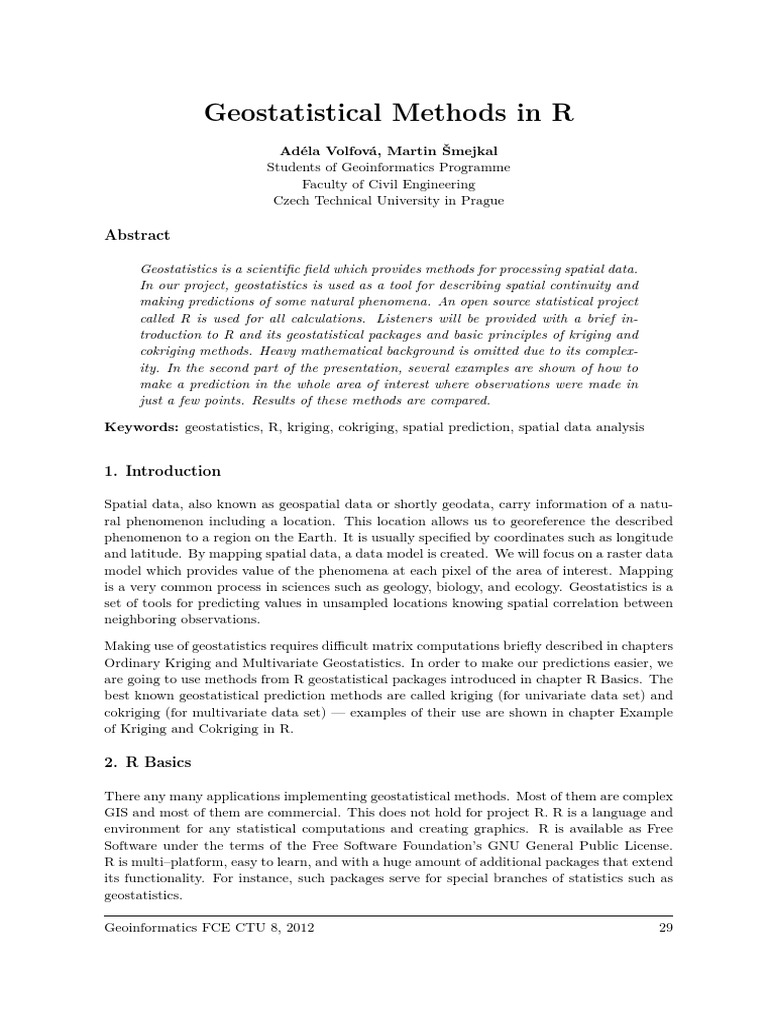 Geostatistical Methods in R: Adéla Volfová, Martin Šmejkal | PDF ...