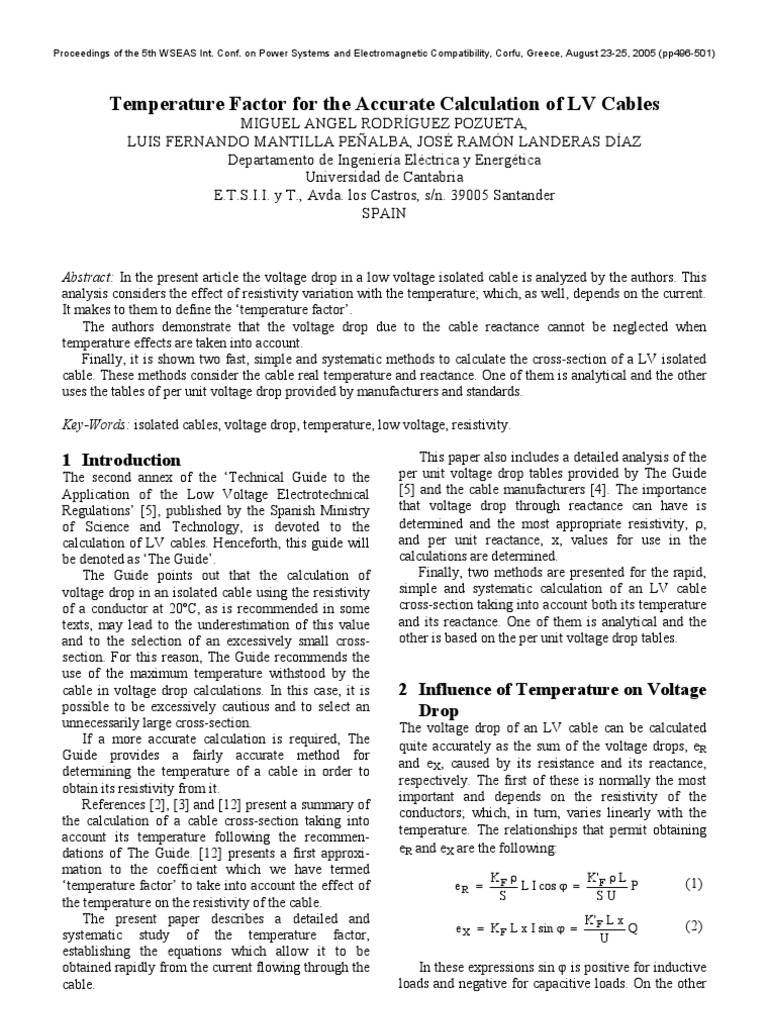 Temperature Factor For The Accurate Calculation of LV Cables | PDF ...