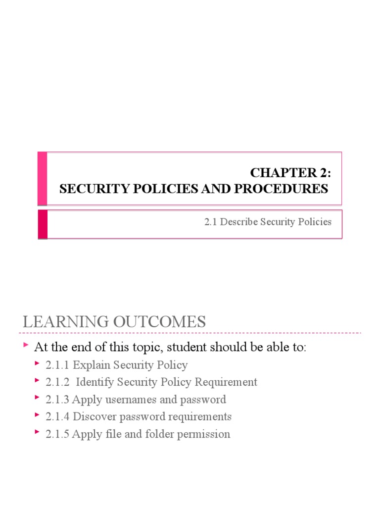 DFT20083 - 2.1 Describe Security Policy | PDF | Password | File System