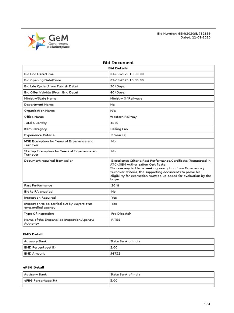 GeM Bidding 1810661 | PDF | Business | Economies