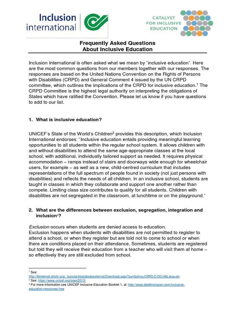 Question and Answer For Inclusive Educucation | PDF | Inclusion ...