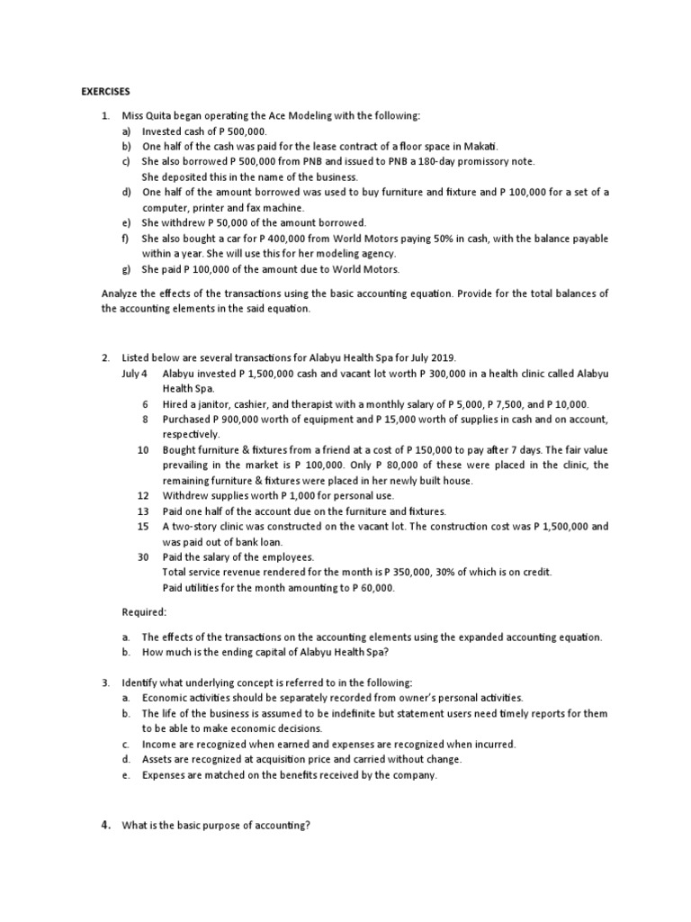 Accounting Equation Exercises and Analysis | PDF | Expense | Financial ...